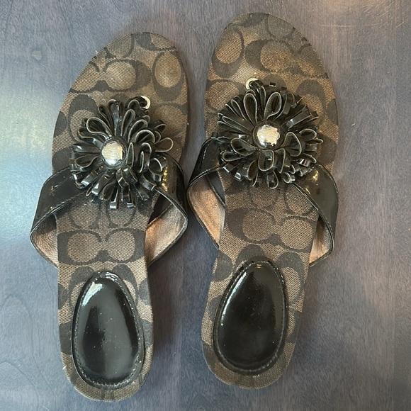 Prada | Shoes | Coach Black Suki Signature Fabric Sandals Wpatent ...